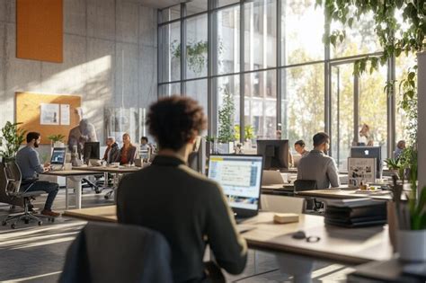 Working Atmosphere In A Modern Office Premium AI Generated Image