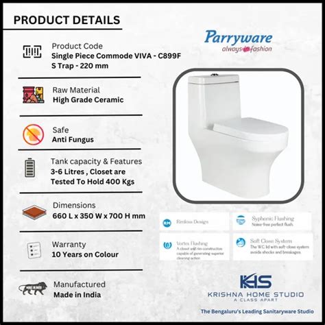 Ceramic Parryware Single Piece Commode At ₹ 10943 In Bengaluru Id