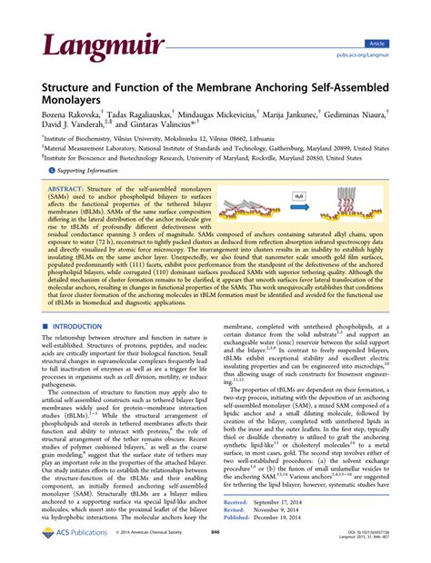 Pdf Structure And Function Of The Membrane Anchoring Self Assembled
