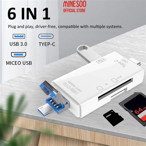 Jual Minesoo Otg 6 In 1 Micro Usb Type C Card Reader Sd Card Tf Memory Card Reader Otg Adapter
