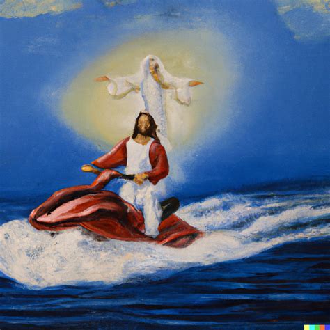 Malcolm DALLE 2 Jesus On A Jetski Oil Painting