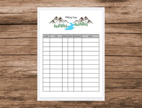 Printable Hike Tracker Day Hike Log Nature Hike Log Printable Day