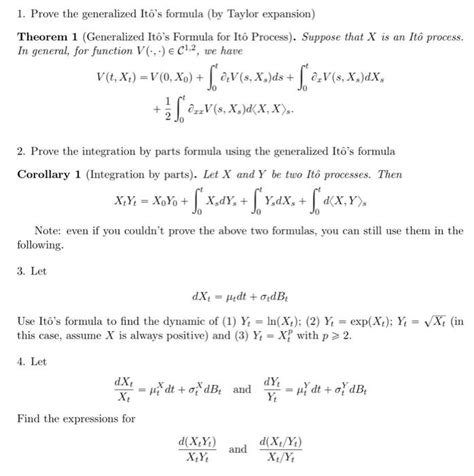 Solved 1 Prove The Generalized Itôs Formula By Taylor