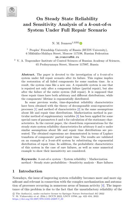 Pdf On Steady State Reliability And Sensitivity Analysis Of A K Out Of N System Under Full