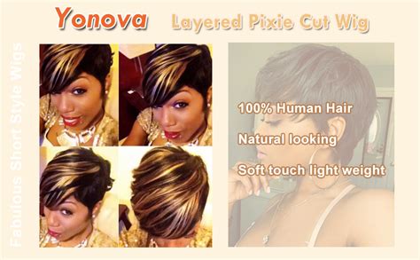 Yonova Highlight Blonde Pixie Short Hair Cut Human Hair