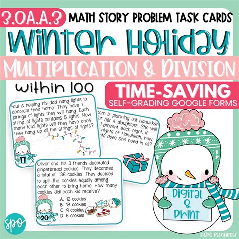 Winter Holiday Math Word Problem Task Cards Multiply And Divide Digital And Print Classful