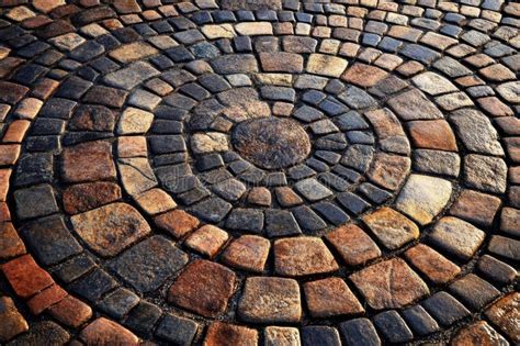 Circular Cobblestone Pavement Creates Stunning Visual Design With Masonry And Stonework Texture
