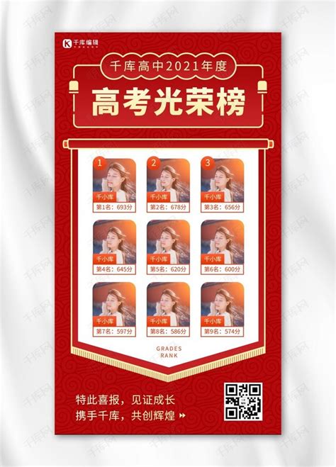 高考成绩光荣榜红色手机海报海报模板下载 千库网