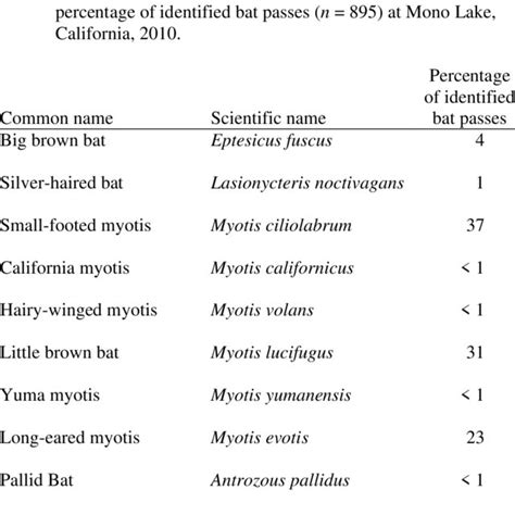 Bat Species Detected With Automated Ultrasonic Detectors Download