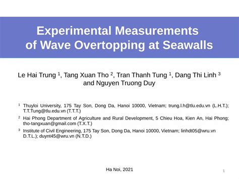 Pdf Experimental Measurements Of Wave Overtopping At Seawalls
