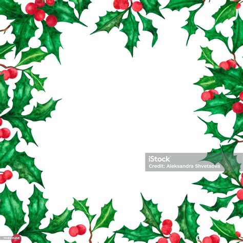 손으로 그린 수채화 홀리 나뭇 가지 프레임 크리스마스와 새해 상징 장식 요소 스크랩북 포스터 라벨 배너 엽서 0명에 대한 스톡 벡터 아트 및 기타 이미지 Istock