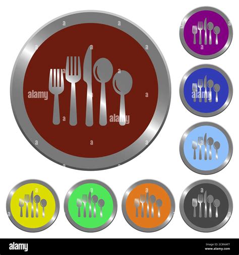 set of color glossy coin like cutlery buttons stock vector image and art