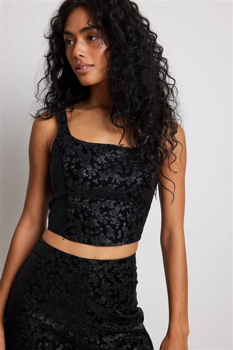 Square Neck Jacquard Top Black Na