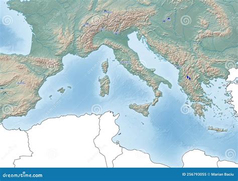 Map Of Southwest Europe Continent Illustration With The Biggest Lakes