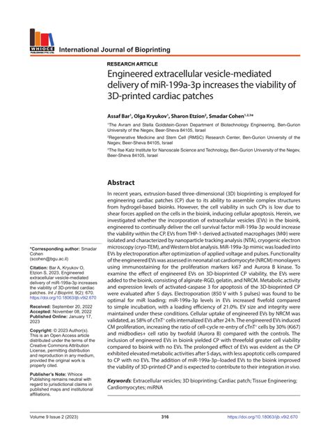 Pdf Engineered Extracellular Vesicle Mediated Delivery Of Mir 199a 3p