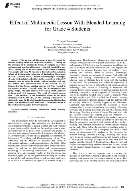 Pdf Effect Of Multimedia Lesson With Blended Learning For Grade 4