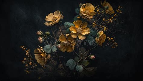 深色色调花纹纹背景上令人惊叹的黄色花朵花花花绽的生殖特写 照片真实感 库存例证 插画 包括有 花束 花圃 270645212