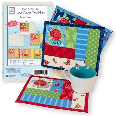 Quilt As You Go Mug Mats Printed Batting Set Of 3 Log Cabin