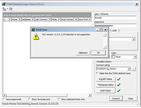 solved error in toad oci version 11 2 0 1 not supported experts