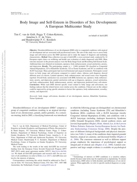 Pdf Body Image And Self Esteem In Disorders Of Sex Development A