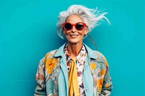 Premium Ai Image Cheerful Old Woman Wearing Trendy Sunglasses And