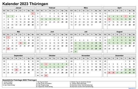 Kalender 2024 inkl Ferien für Thüringen Feiertage pdf xls und png