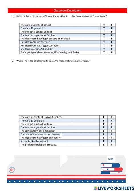 Classroom Description Interactive Worksheet Live Worksheets