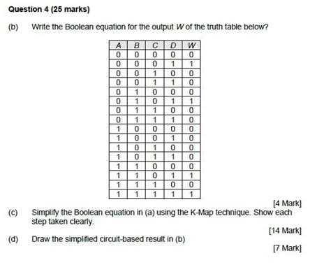 Solved Question 4 25 Marks Write The Boolean Equation For Chegg Com