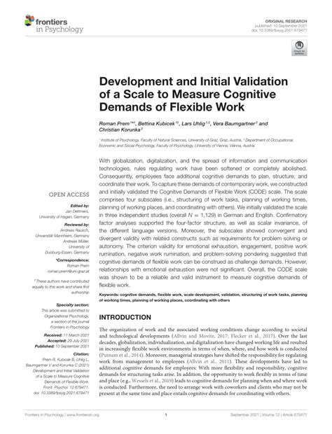 Pdf Development And Initial Validation Of A Scale To Measure Cognitive Demands Of Flexible Work