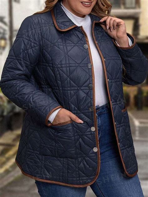 Emery Rose Plus Contrast Binding Quilted Coat Shein Uk