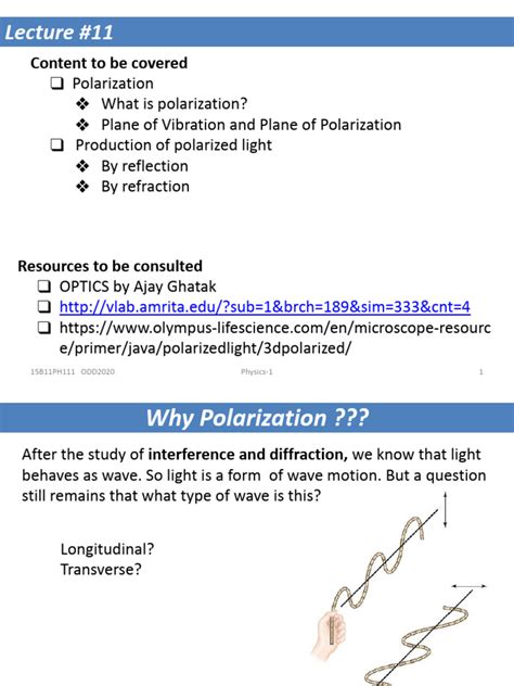 L11 Meaning Of Polarization Polarization By Reflection And Refraction