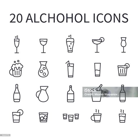 一組用於 Web 或移動應用程式的酒精圖示 向量橫條圖圖示用於互聯網的細線按鈕向量圖形及更多brasserie圖片 Brasserie