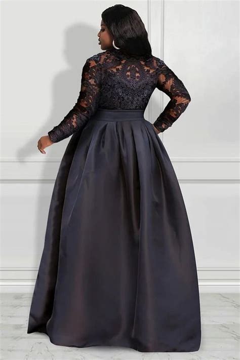 Xpluswear Design Plus Size Black Formal Lace Long Sleeve With Pocket