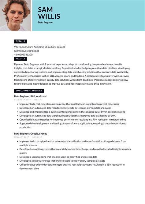 Data Engineer Cv Example And Template For New Zealand 2025 · Cvapp Nz