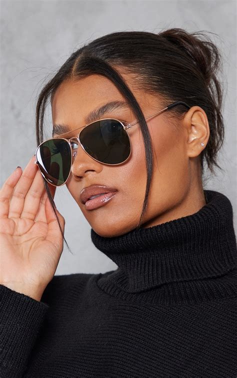 Gold Basic Aviator Sunglasses Accessories Prettylittlething Ca