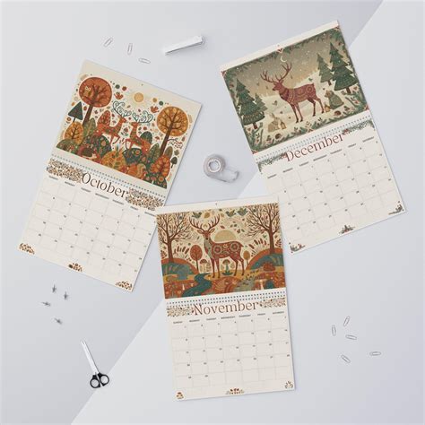 Scandinavian Hygge Wall Calendar 12 Month Nordic Folk Art Home