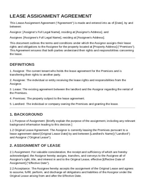 Lease Assignment Agreement Template Fill Out And Sign Online Dochub