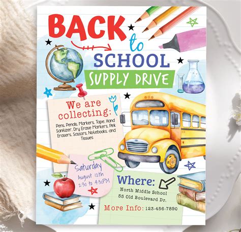 Editable School Supply Drive Flyer Back To School Drive Flyer School Supplies Donation Supply