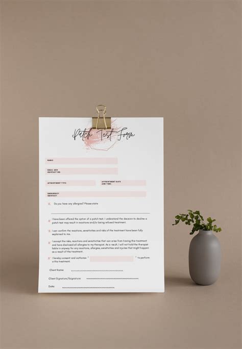 Patch Test Form For Salons Makeup Artists Dermatologists And Beauticians Printable And