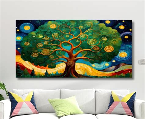 Van Goghs Starry Night Tree Painting Abstract Yggdrasiltree Of Life