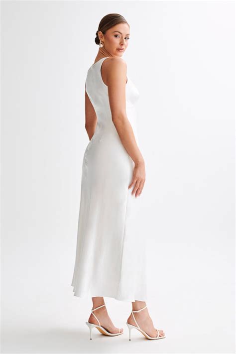 Meghan Short Sleeve Satin Maxi Dress Ivory Meshki Us