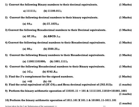 Solved 1 Convert The Following Binary Numbers To Their