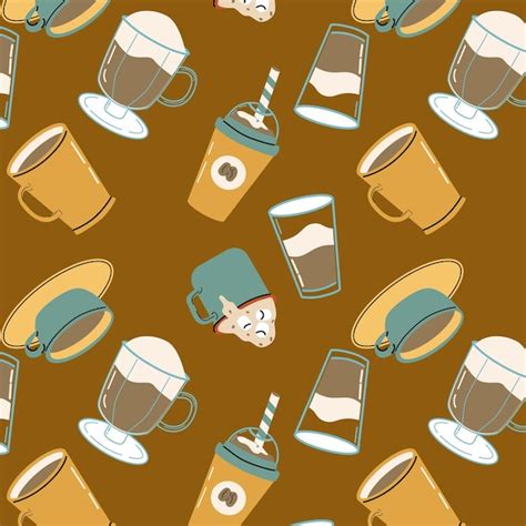 Premium Vector Coffee Drink In Different Cups Brown Seamless Pattern Vector Illustration Can