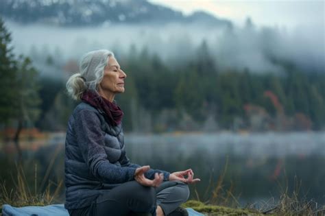 Woman Meditating By The Lake Premium Ai Generated Image