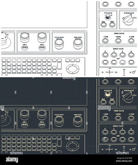 Stylized Vector Illustrations Of Drawings Of Cnc Control Panel Close Up Stock Vector Image And Art