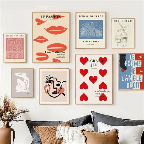 Matisse Inspired Red Lips Nude Scandinavian Art Prints Canvas With