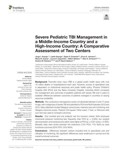 Pdf Severe Pediatric Tbi Management In A Middle Income Country And A