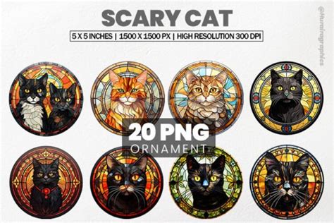 Scary Cat Stained Glass 20 Variation Graphic By Hurairagraphics