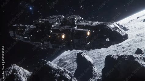 Futuristic Ai Enhanced Space Mining Operation Extracting Valuable