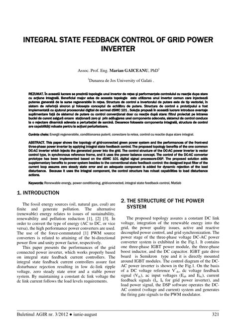 Pdf Integral State Feedback Control Of Grid Power Inverter
